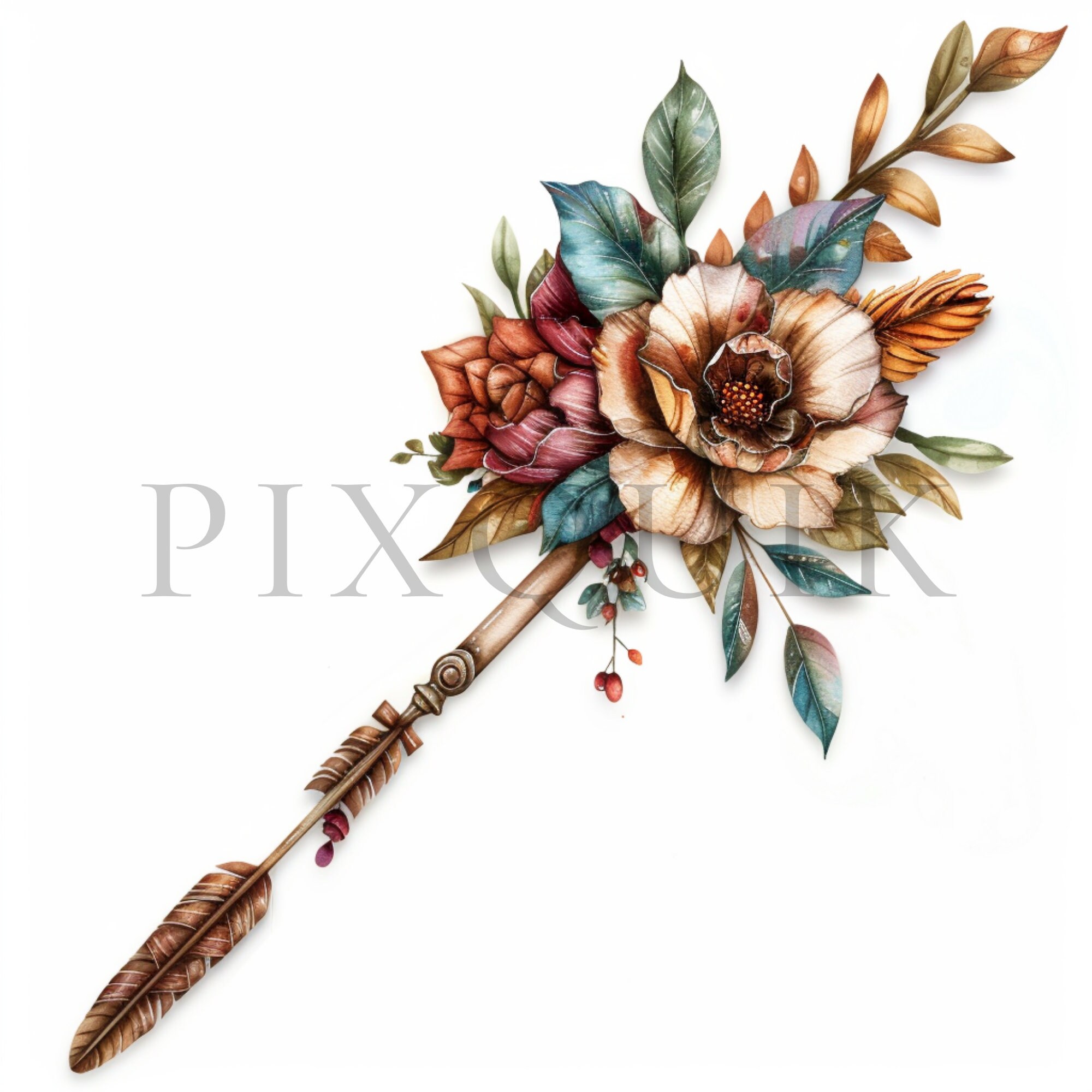 Floral Arrow Clipart | Tribal Arrow, Watercolor Flowers (digital ...