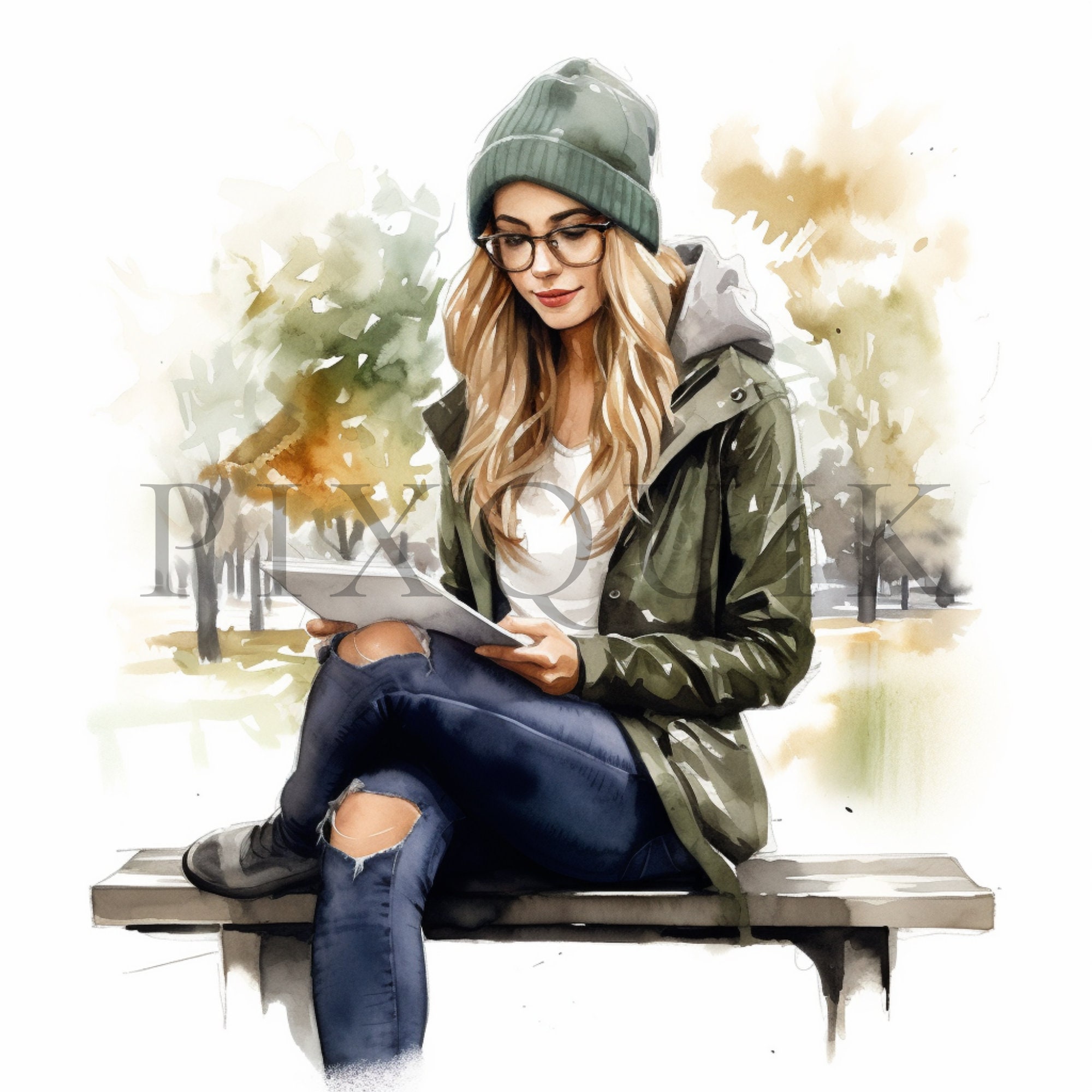 Girl Reading Clipart 10 High Quality Jpgs Digital Download Reading ...