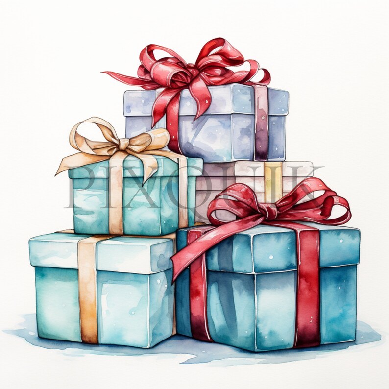 Festive Gift Clipart | Watercolor Holiday Present Illustration (digital ...