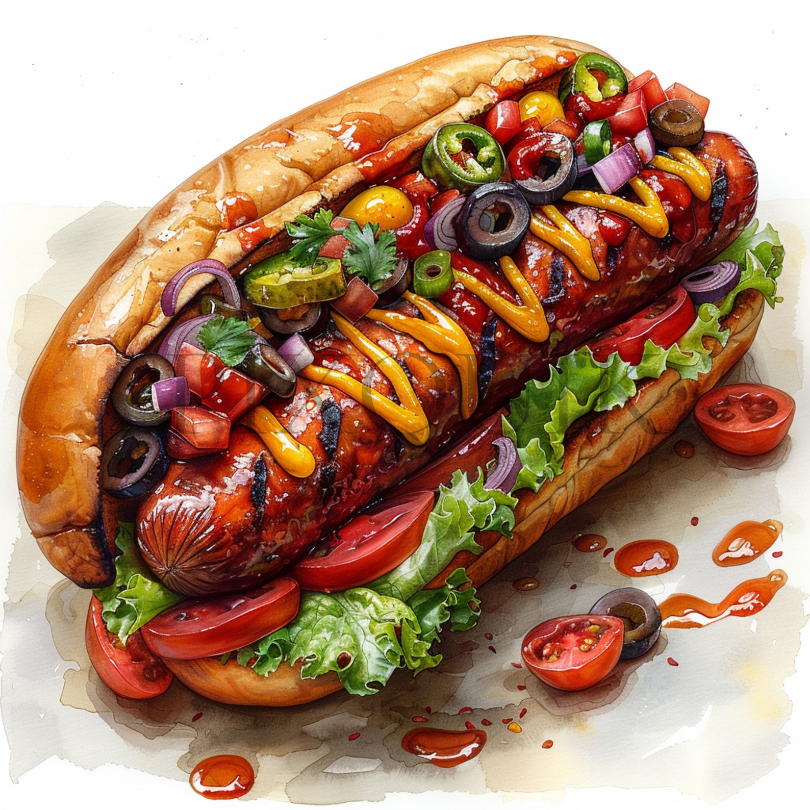 Watercolor Chili Dog Clipart | High-quality Jpgs (digital Download) - Etsy