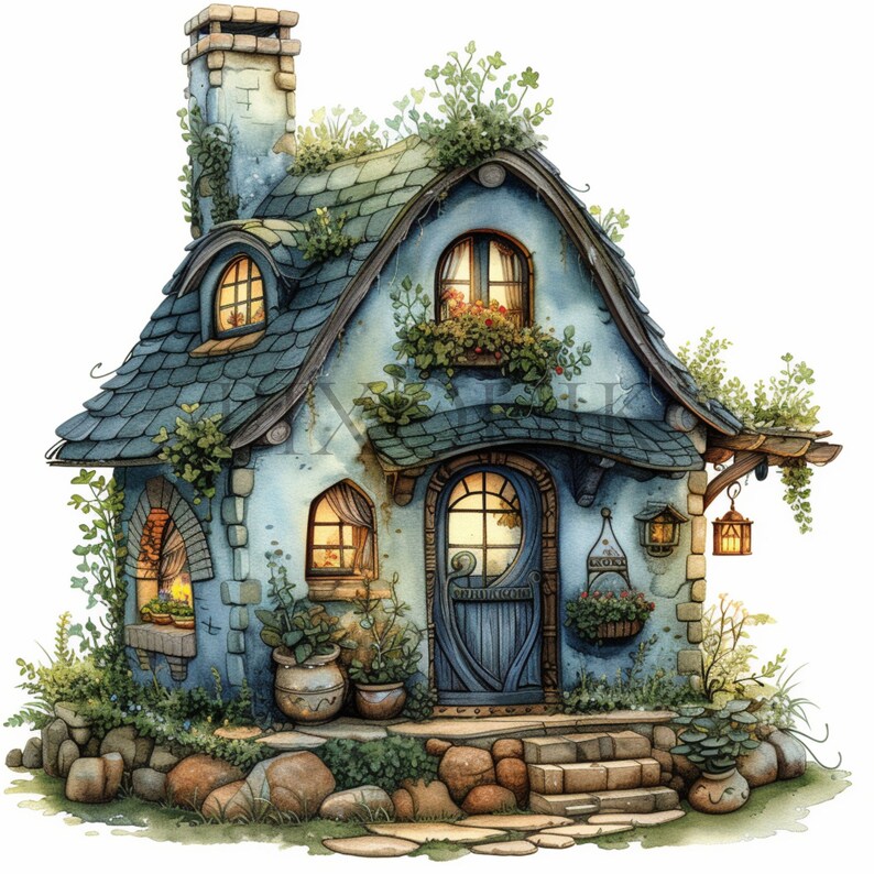 Fairy House Clipart 10 High Quality Jpgs Watercolor Fairy House Fantasy ...