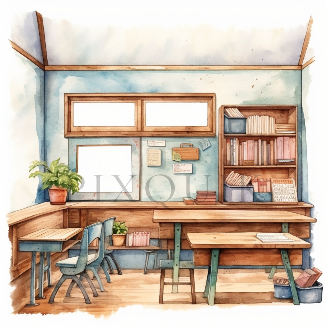 Watercolor Classroom Clipart 10 High Quality Jpgs Digital Download Back ...
