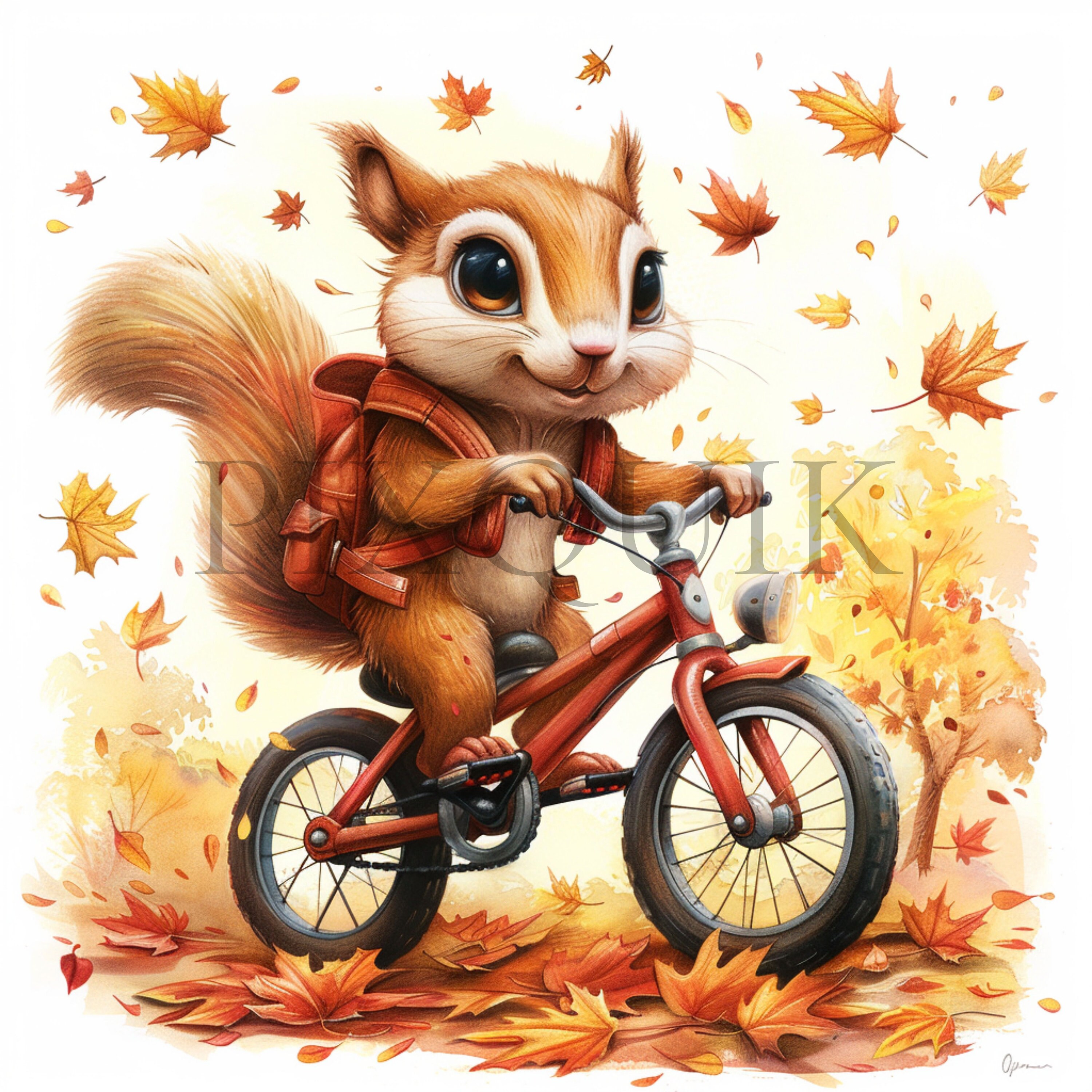 Fall Chipmunk Clipart | Autumn Animal on Bike (JPG, Digital Download ...
