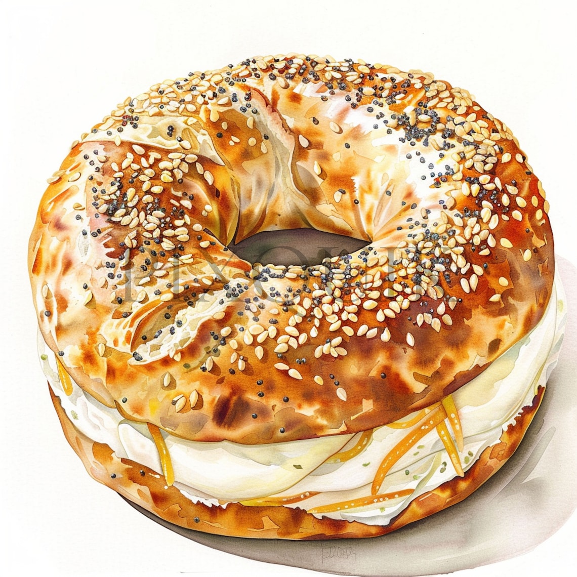 Watercolor Bagel Clipart Bagel With Cream Cheese Clipart Bagel With ...