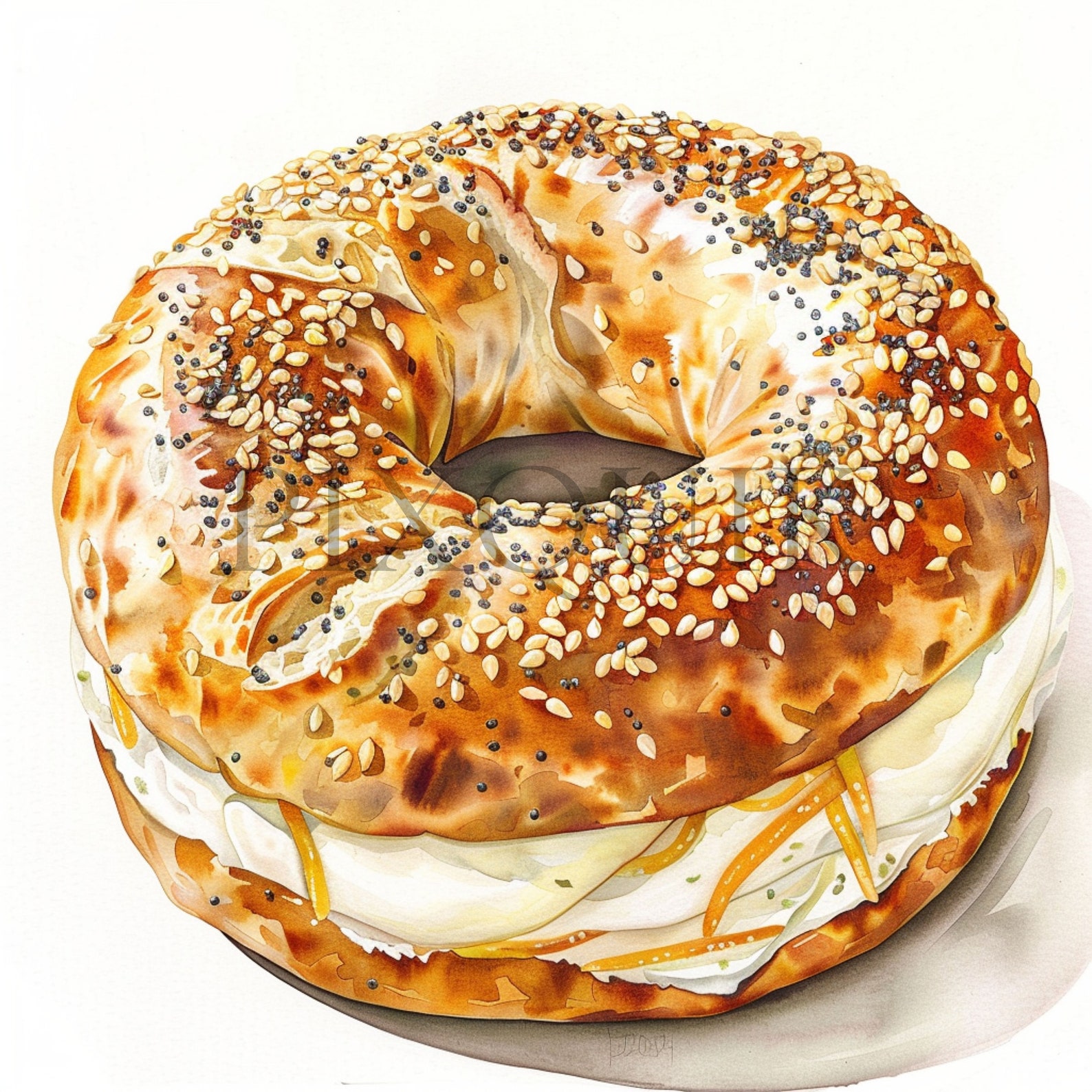 Watercolor Bagel Clipart | Cream Cheese Design (JPG) - Etsy