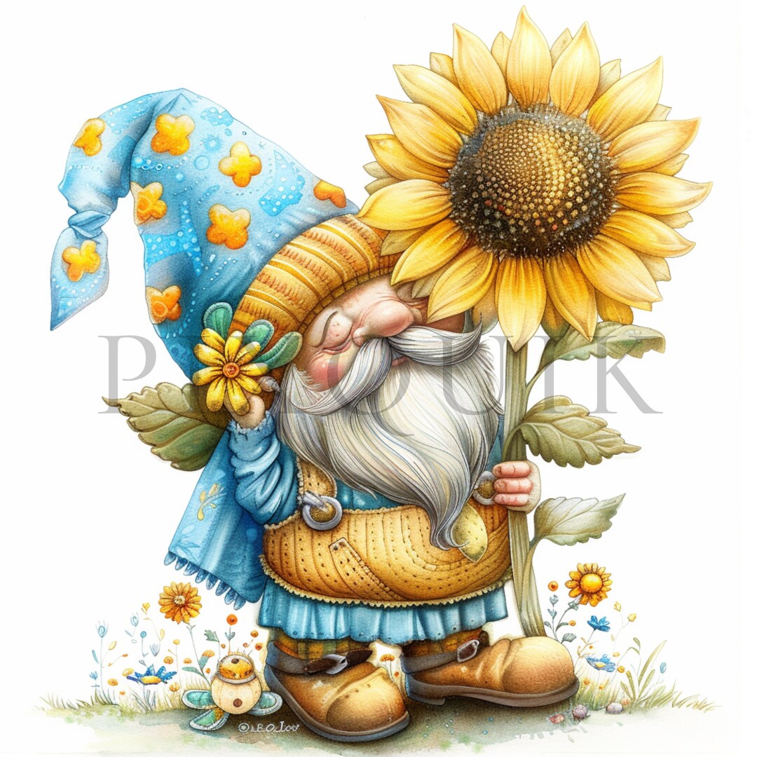 Sunflower Gnome Clipart | 10 High Quality Jpgs | Digital Download ...