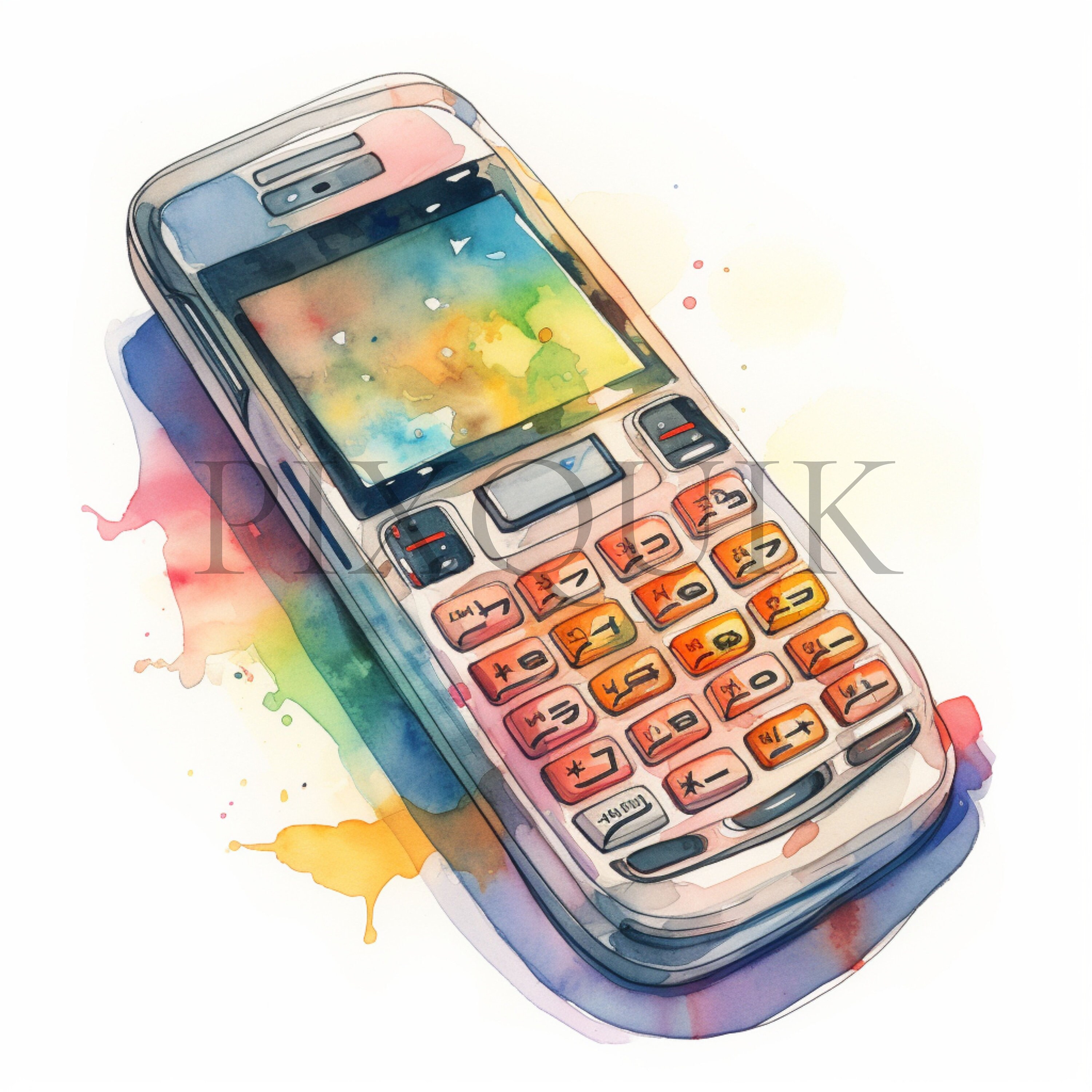 Watercolor Cellphone Clipart Set 10 High Quality Jpgs Digital Download ...