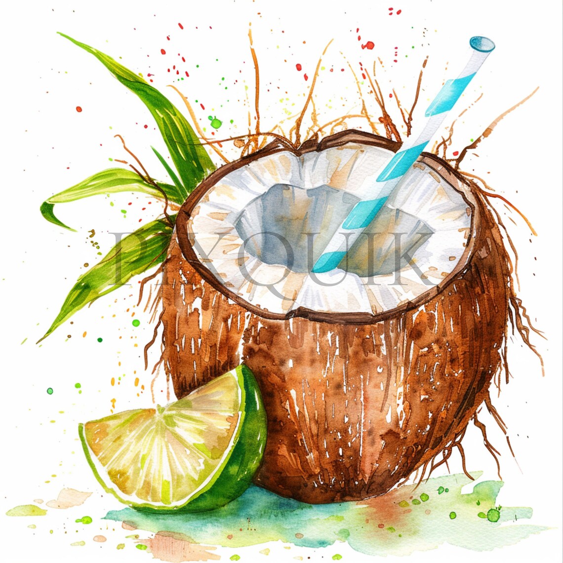 Watercolor Coconut Drink Clipart | Summer Tropical Jpgs (digital ...