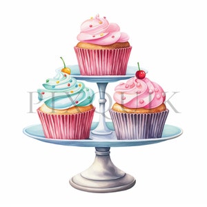 Watercolor Cupcake Stand Clipart | Bakery Art (digital Download) - Etsy