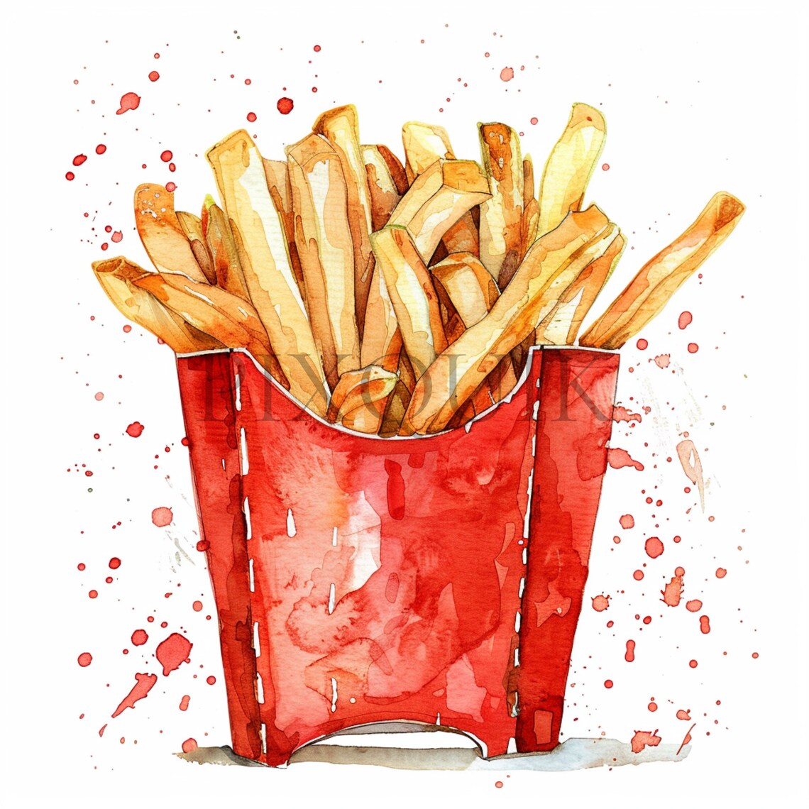 Watercolor French Fries Clipart 10 High Quality Jpgs Food Clipart Junk ...