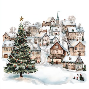 Vintage Christmas Village Clipart | 10 High Quality Jpg's and PNG ...