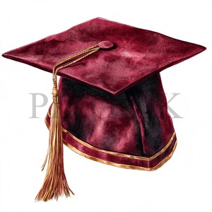 Burgundy Graduation Cap Clipart: Watercolor Art (10 JPG Files) (digital ...