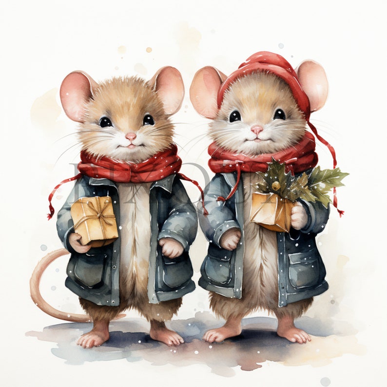 Christmas Mouse Clipart | Holiday Mice JPG Graphics (digital Download ...