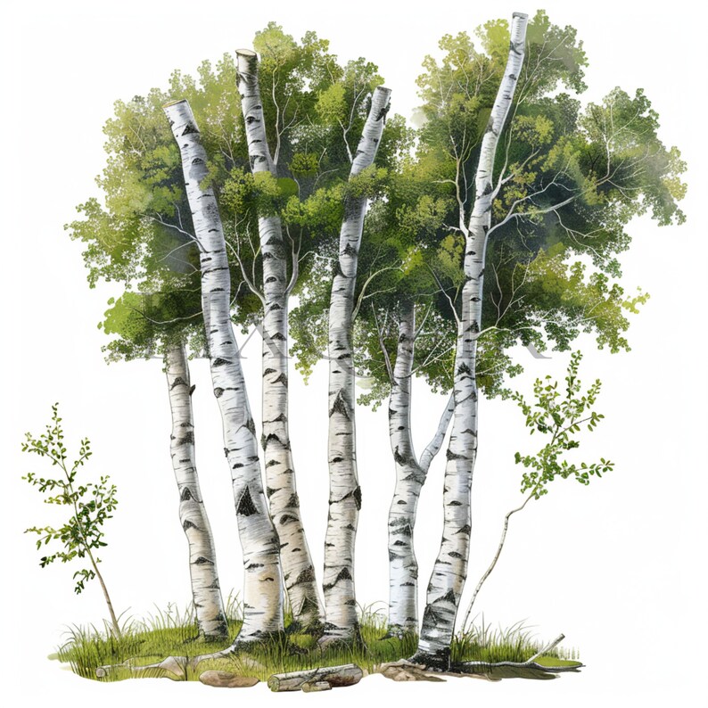 Birch Trees Clipart 10 High Quality Jpgs Botanical Art Digital Download ...