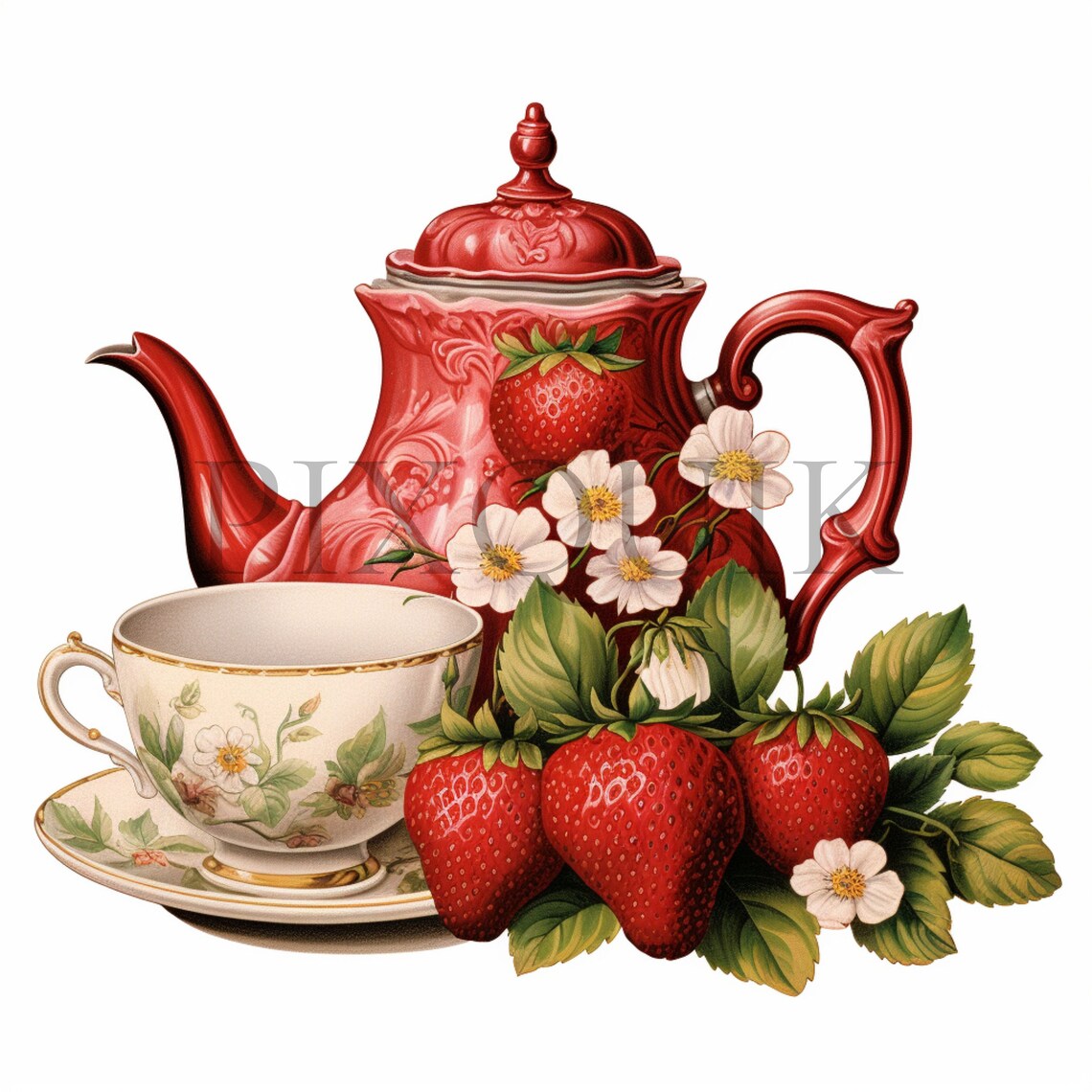 Victorian Strawberry Tea Clipart 10 High Quality Jpgs Vintage Tea Party ...
