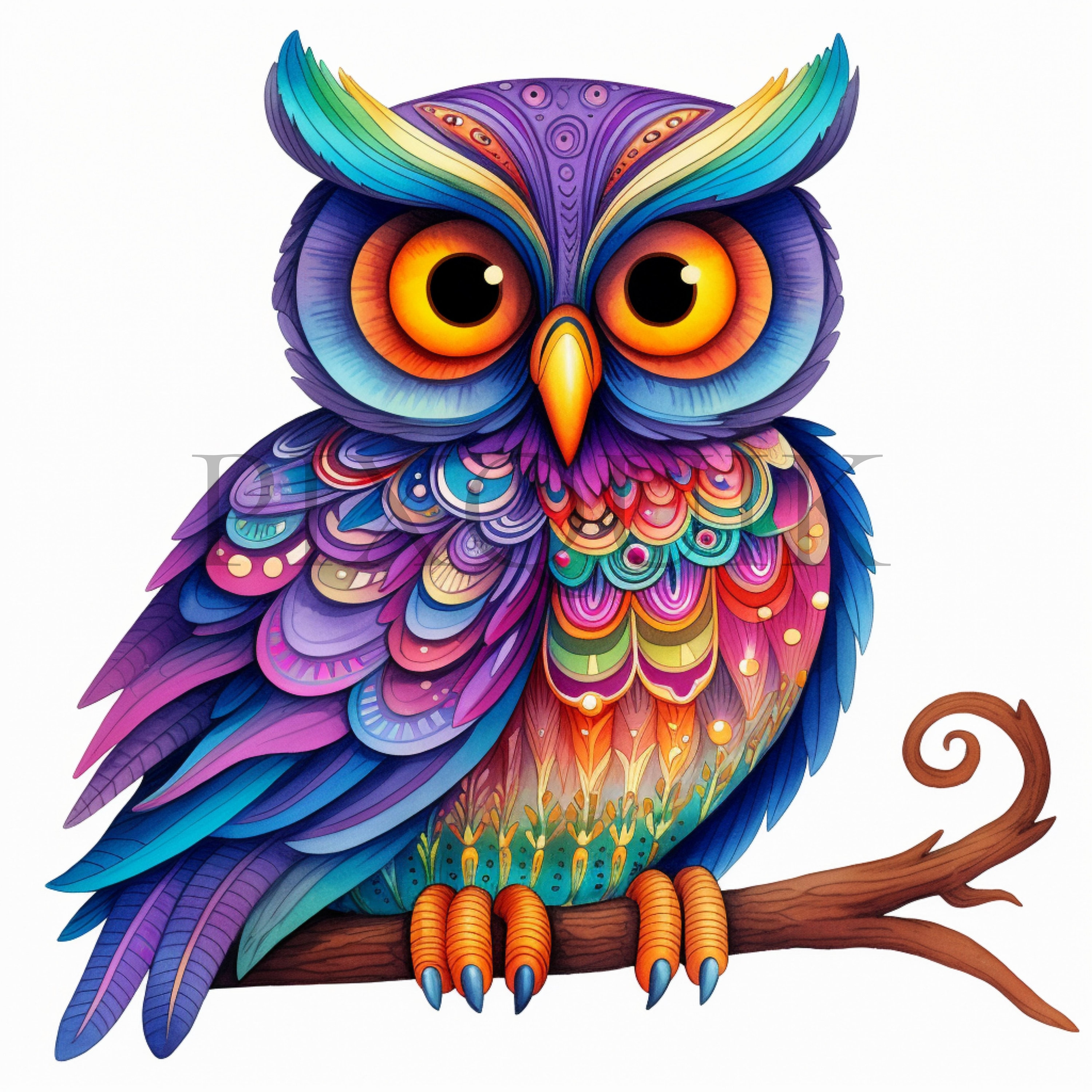 Whimsical Owl Clipart | Colorful Bird Illustration (jpgs) - Etsy