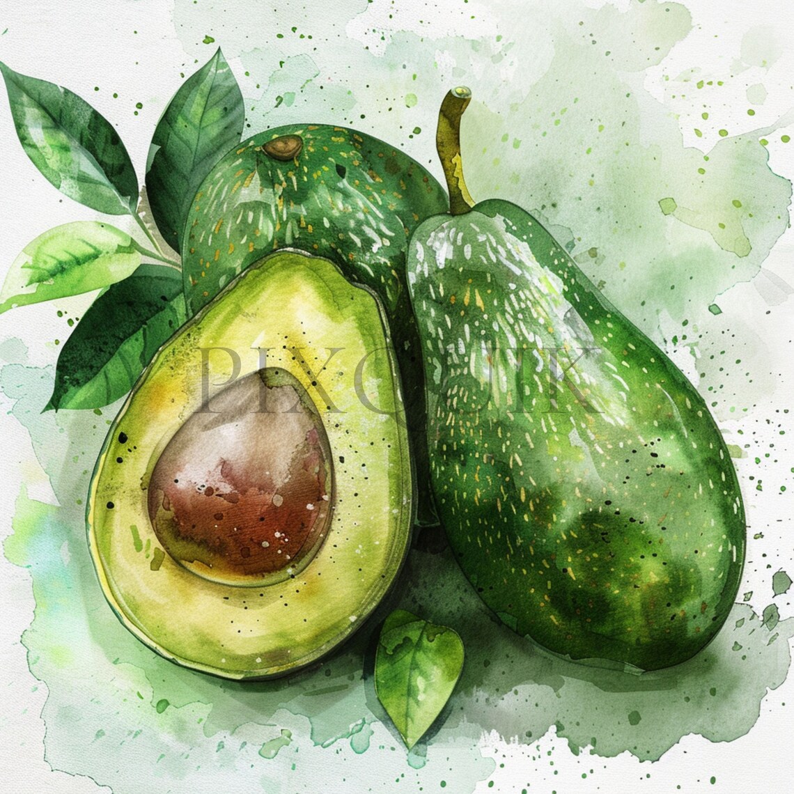 Watercolor Avocado Clipart | Splash Art, Nursery Decor (jpgs) - Etsy