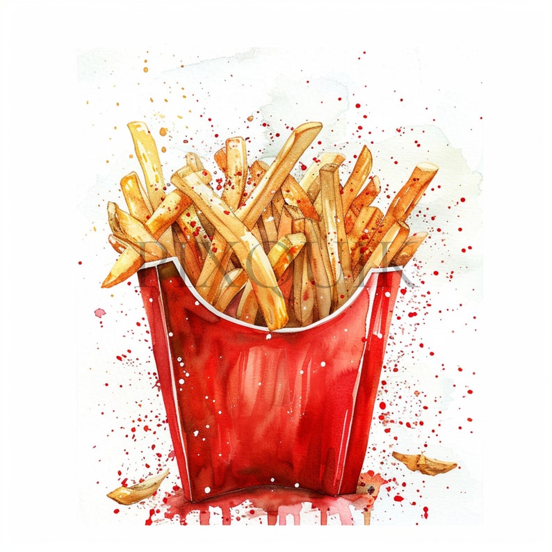 Watercolor French Fries Clipart 10 High Quality Jpgs Food Clipart Junk ...