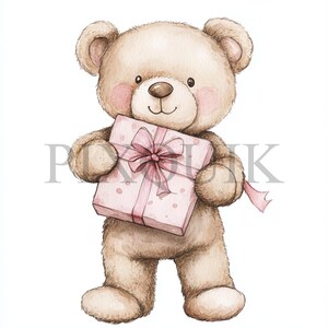 Teddy Bear Holding a Present Clipart | 10 Jpg's and PNG Files | Card ...