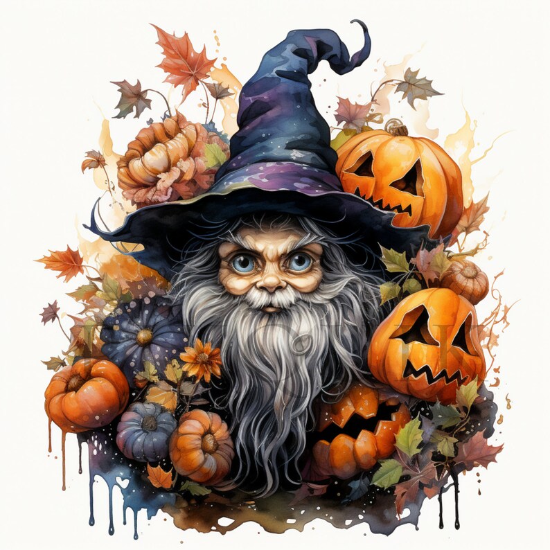 Watercolor Halloween Gnome Clipart | 10 High Quality Jpgs | Instant ...
