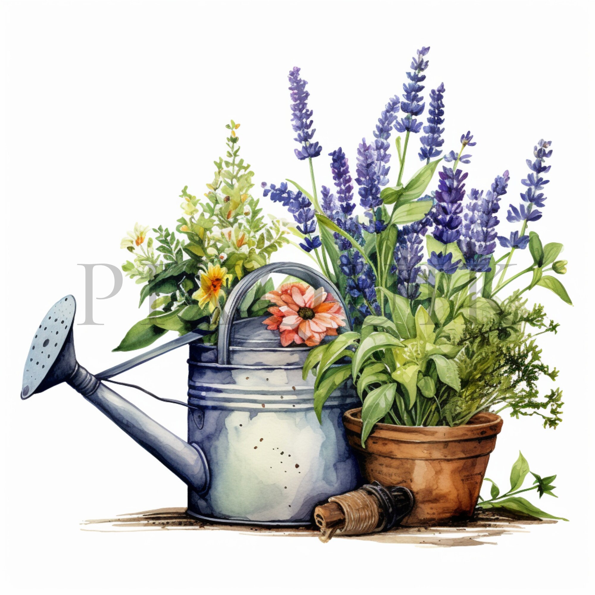 Watercolor Garden Clipart | Spring Flowers, Watering Can (digital ...