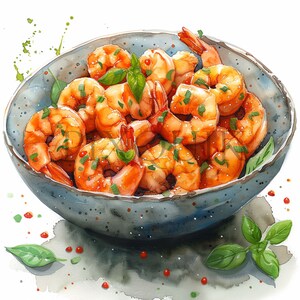 Watercolor Fried Shrimp Clipart | Food Illustration (digital Download ...