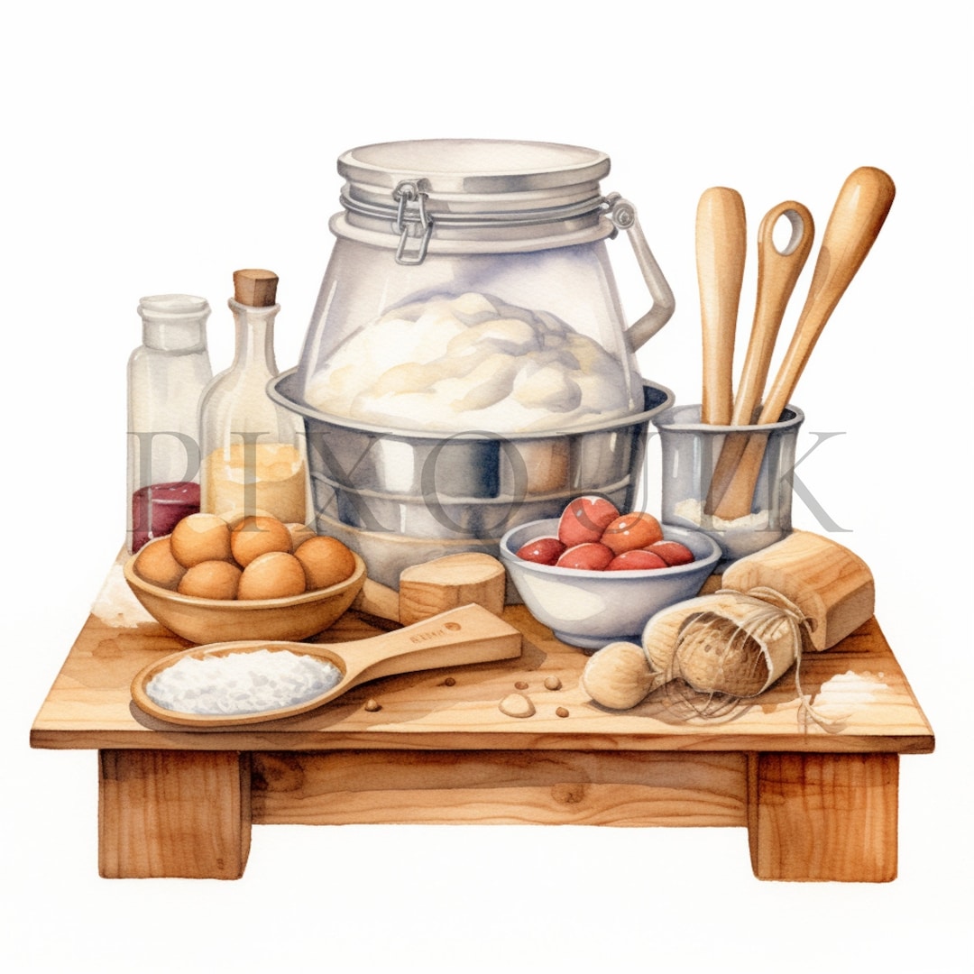 Watercolor Baking Clipart | Kitchen Utensils Illustration (digital ...