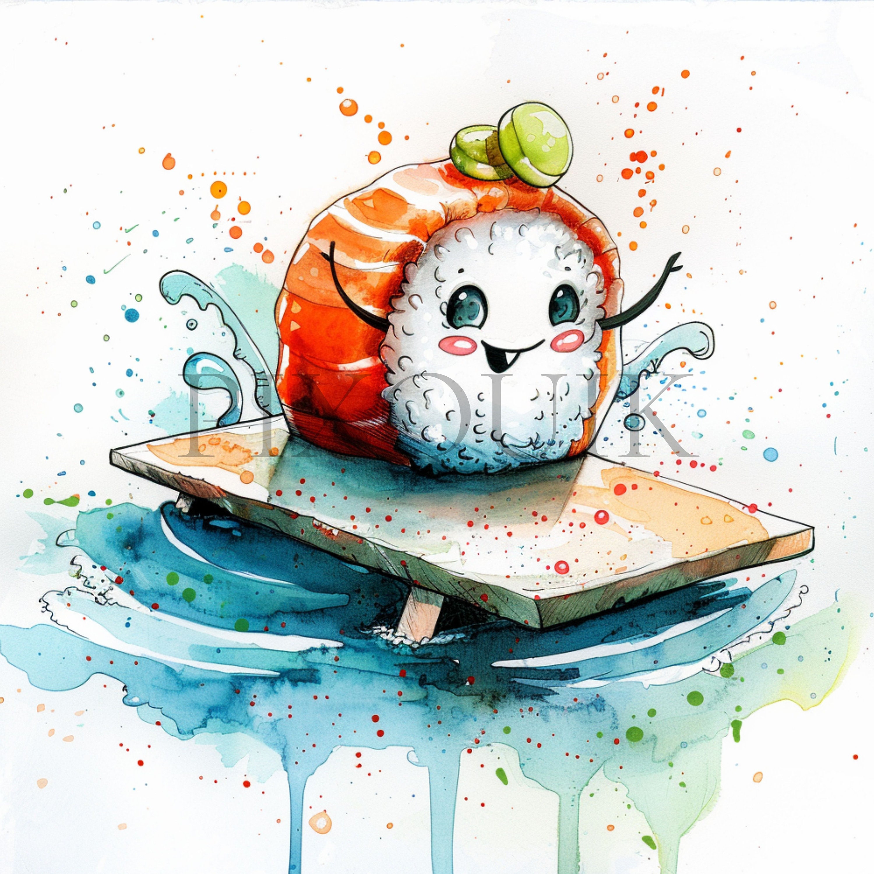 Watercolor Sushi Clipart Cartoon Sushi Watercolor Japanese Food Clipart ...