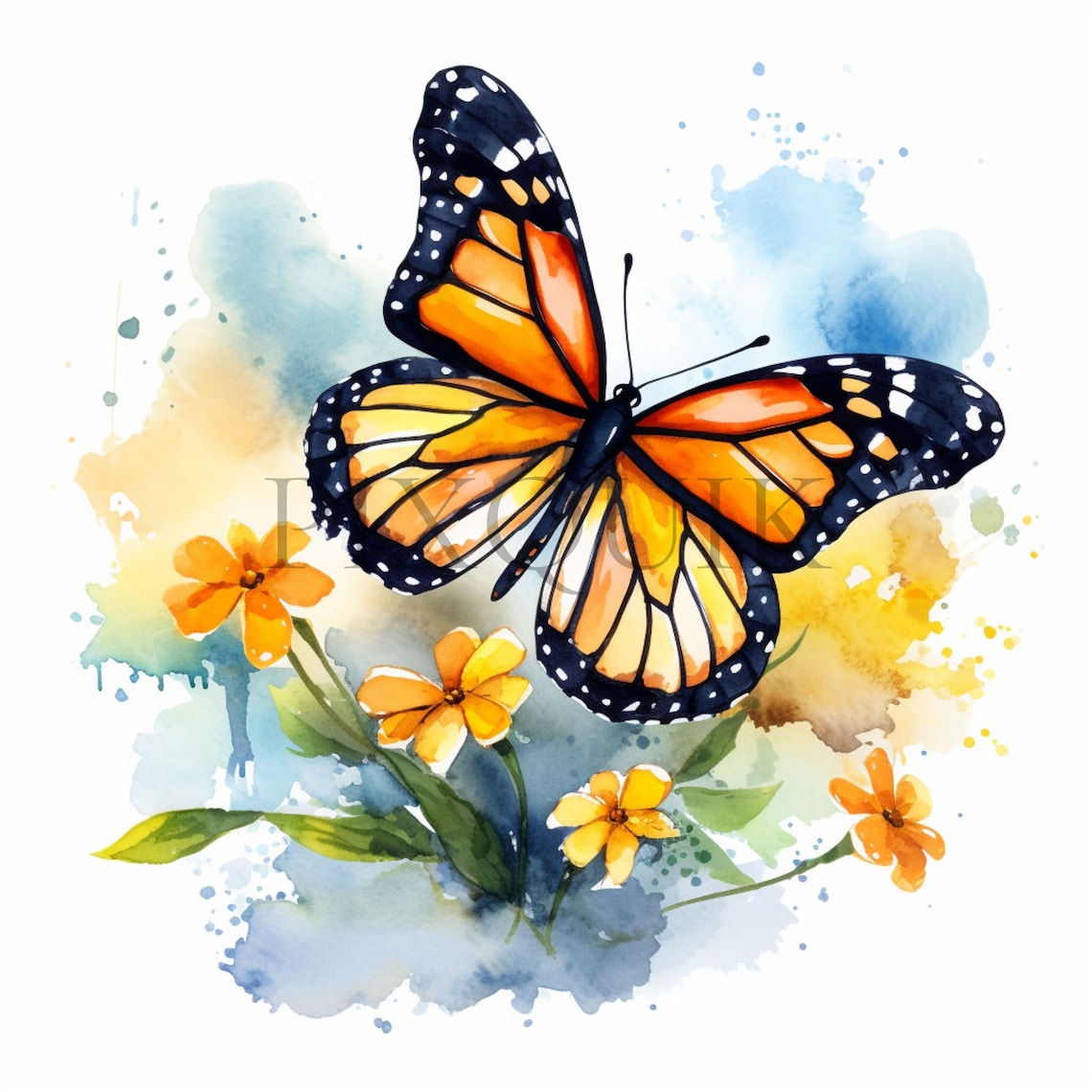 Watercolor Monarch Clipart 10 High Quality Jpgs Floral Monarch ...