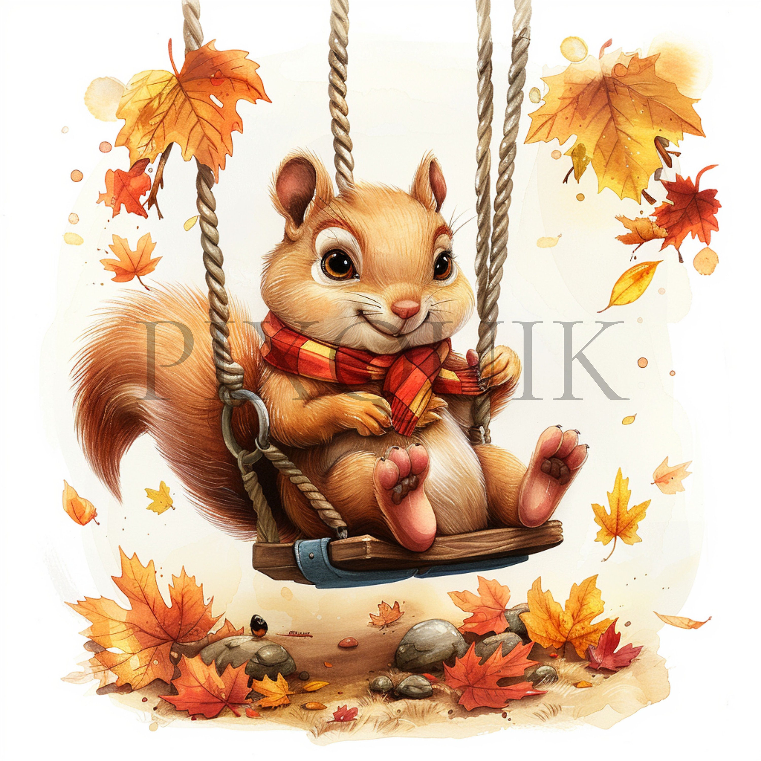 Fall Chipmunk Clipart | Autumn Animal on Bike (JPG, Digital Download ...