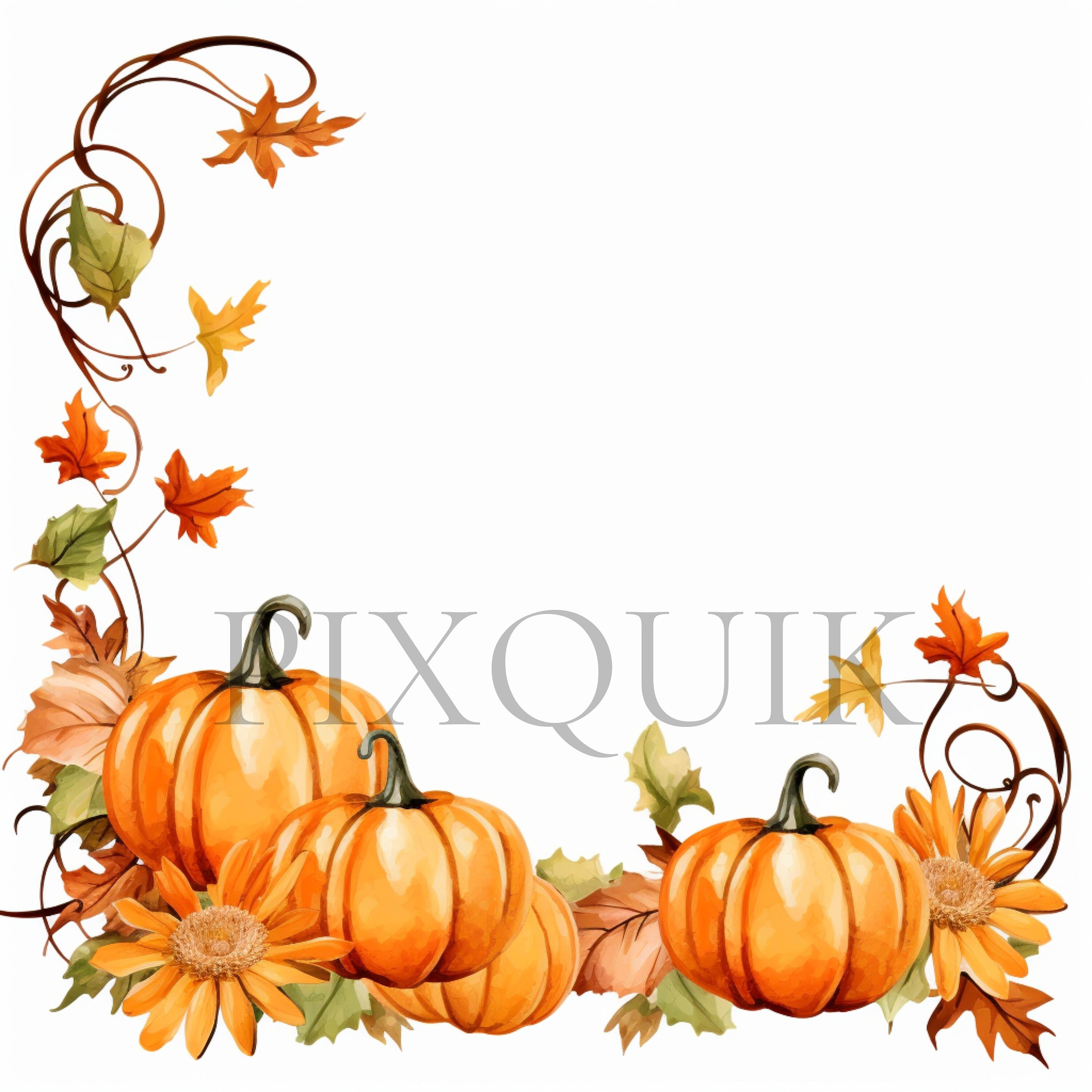 Watercolor Pumpkin Frame Clipart | Autumn Leaves JPG (digital Download ...