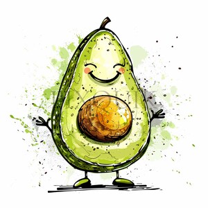Watercolor Cute Fun Avocados Clipart | 10 High Quality Jpgs | Happy ...
