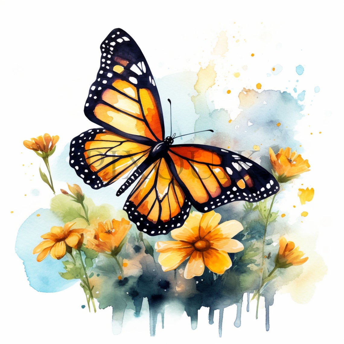 Watercolor Monarch Clipart 10 High Quality Jpgs Floral Monarch ...