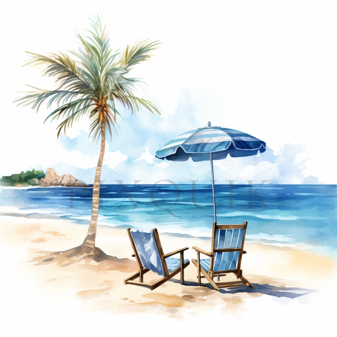 Beach Watercolor Clipart 10 High Quality Jpgs Digital Download Beach ...