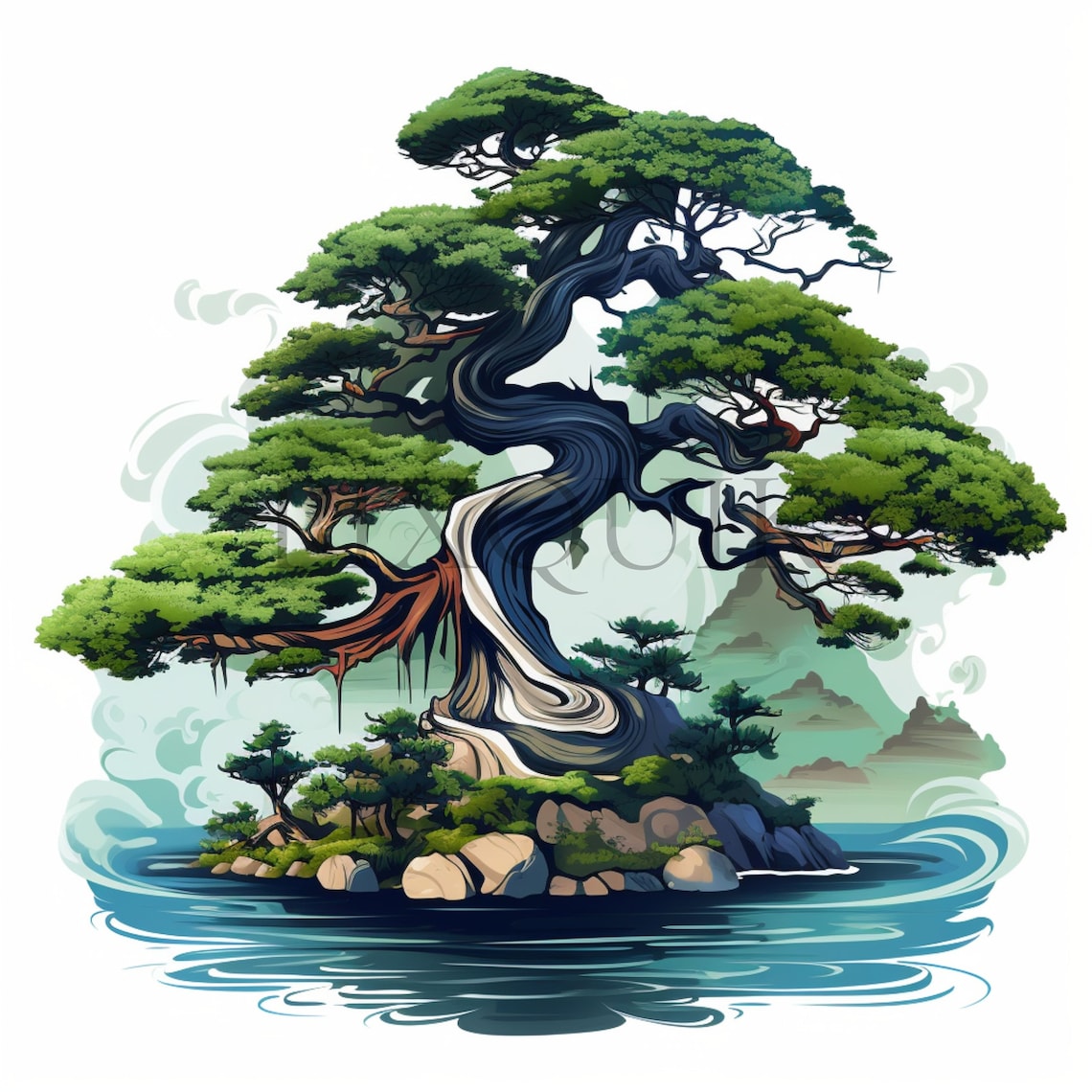 Watercolor Mountain Bonsai Tree Clipart | 10 Jpgs (digital Download) - Etsy
