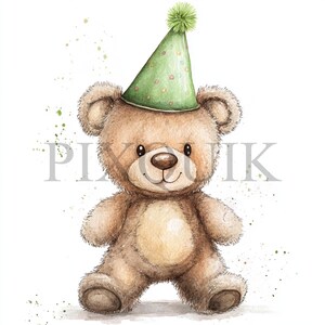 Teddy Bear With Party Hat Clipart | 10 Jpg's Files and PNG | Card ...