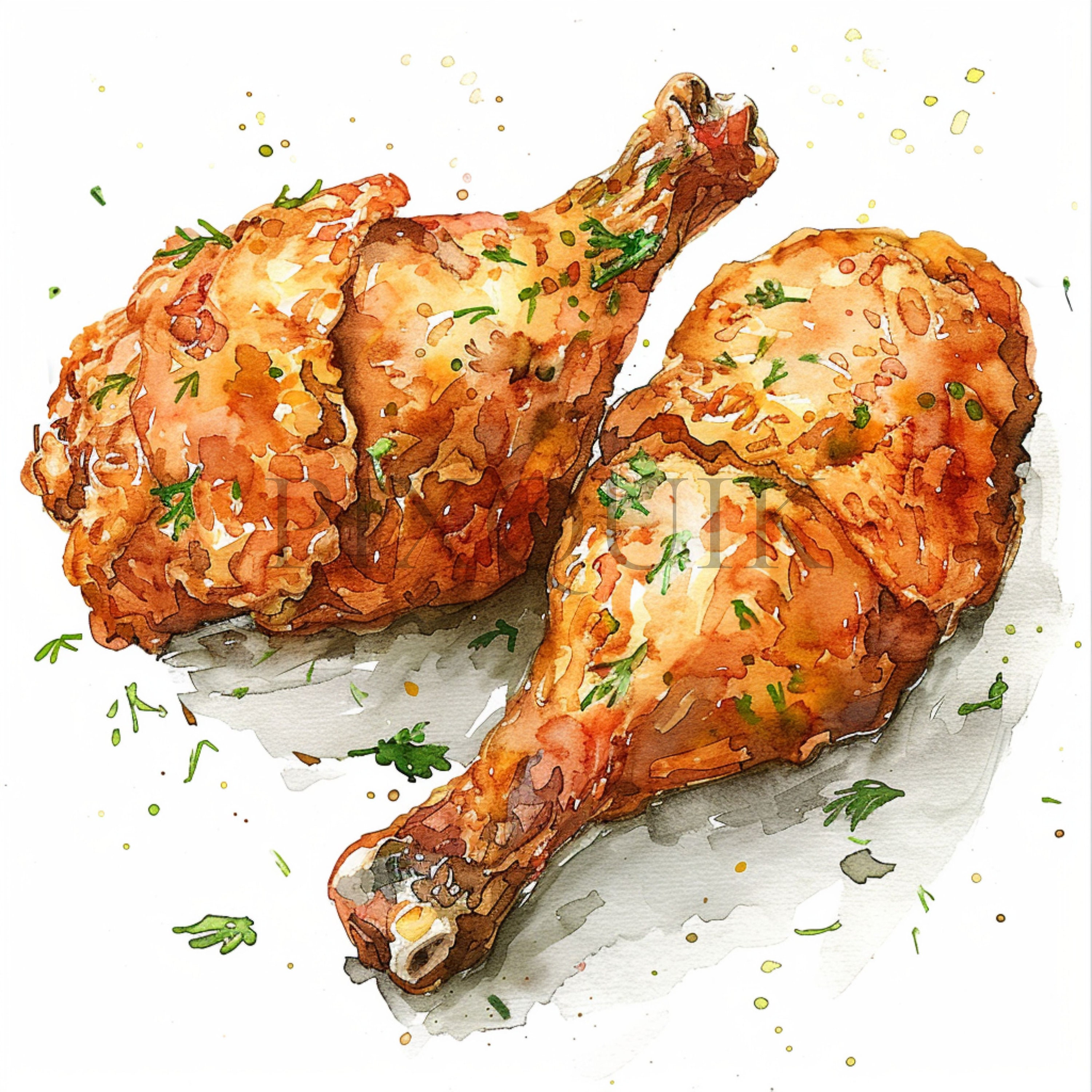 Watercolor Fried Chicken Clipart | Food Graphics (JPG) - Etsy