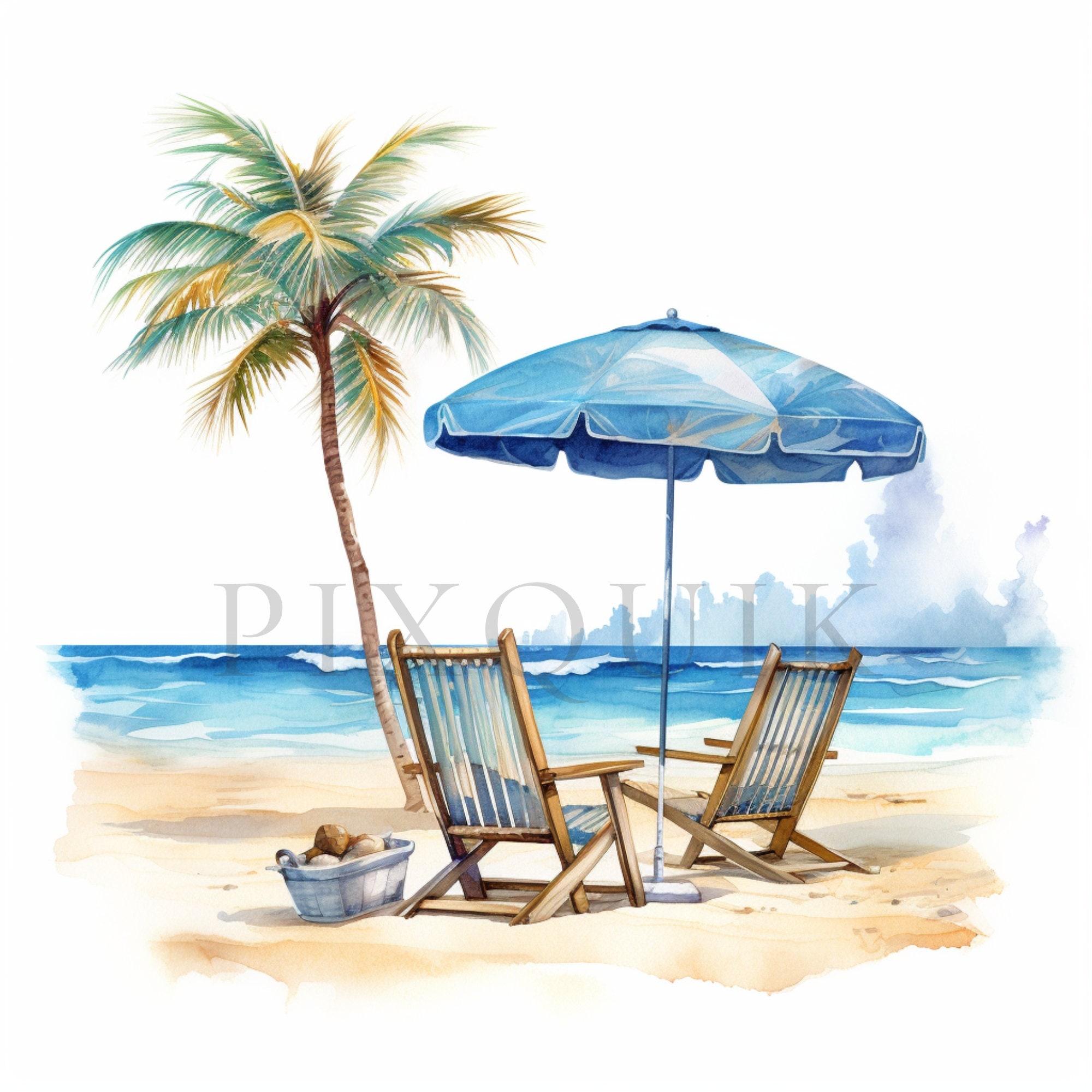 Beach Watercolor Clipart | 10 High Quality Jpgs | Digital Download ...