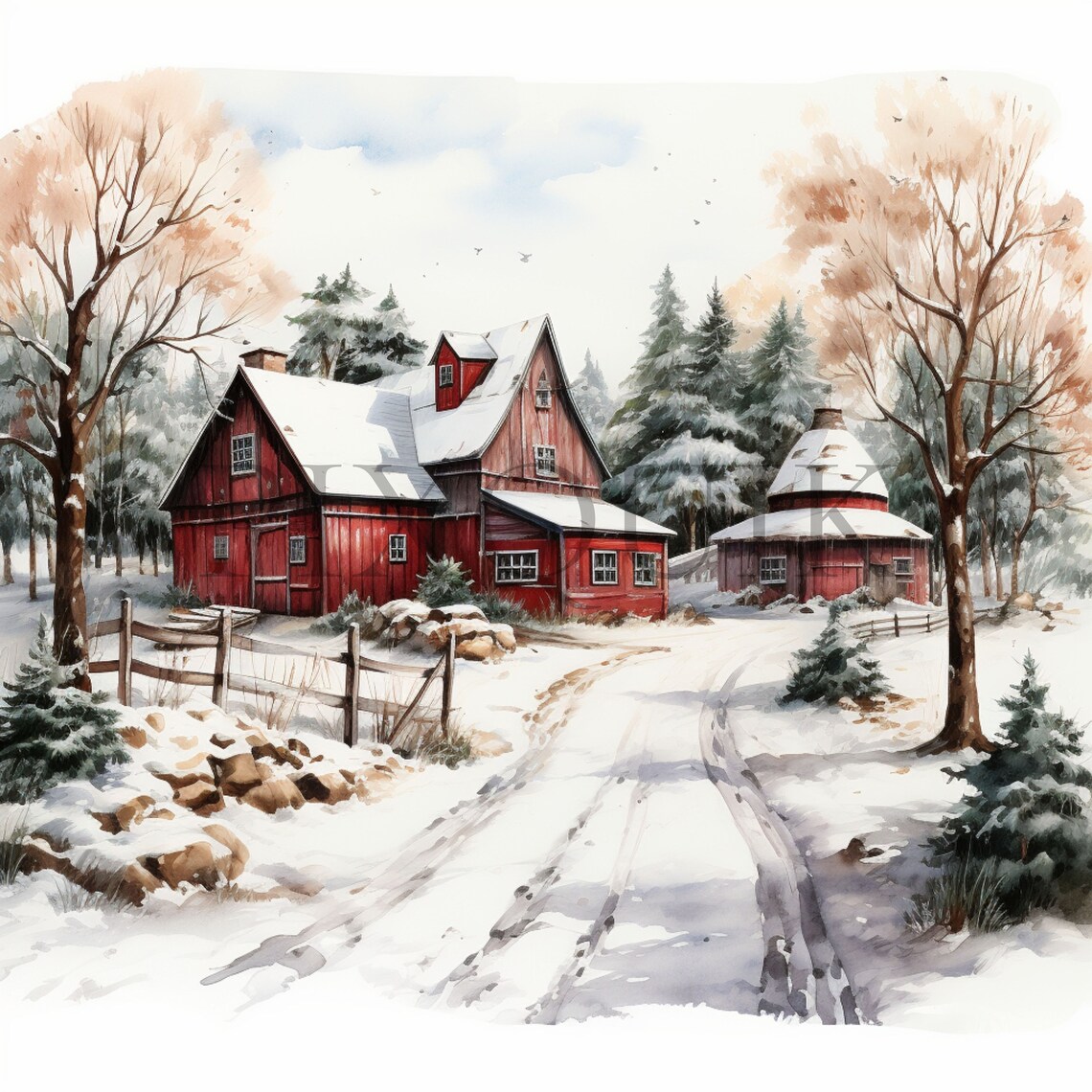 Christmas Farmhouse Clipart | Holiday JPG Graphics (digital Download ...