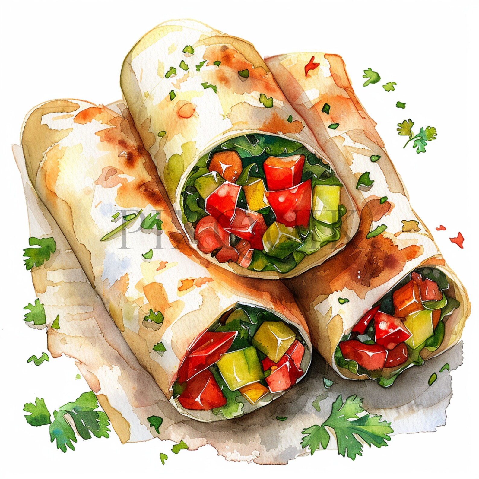 Watercolor Burrito Clipart 10 High Quality Jpgs Breakfast Burrito ...