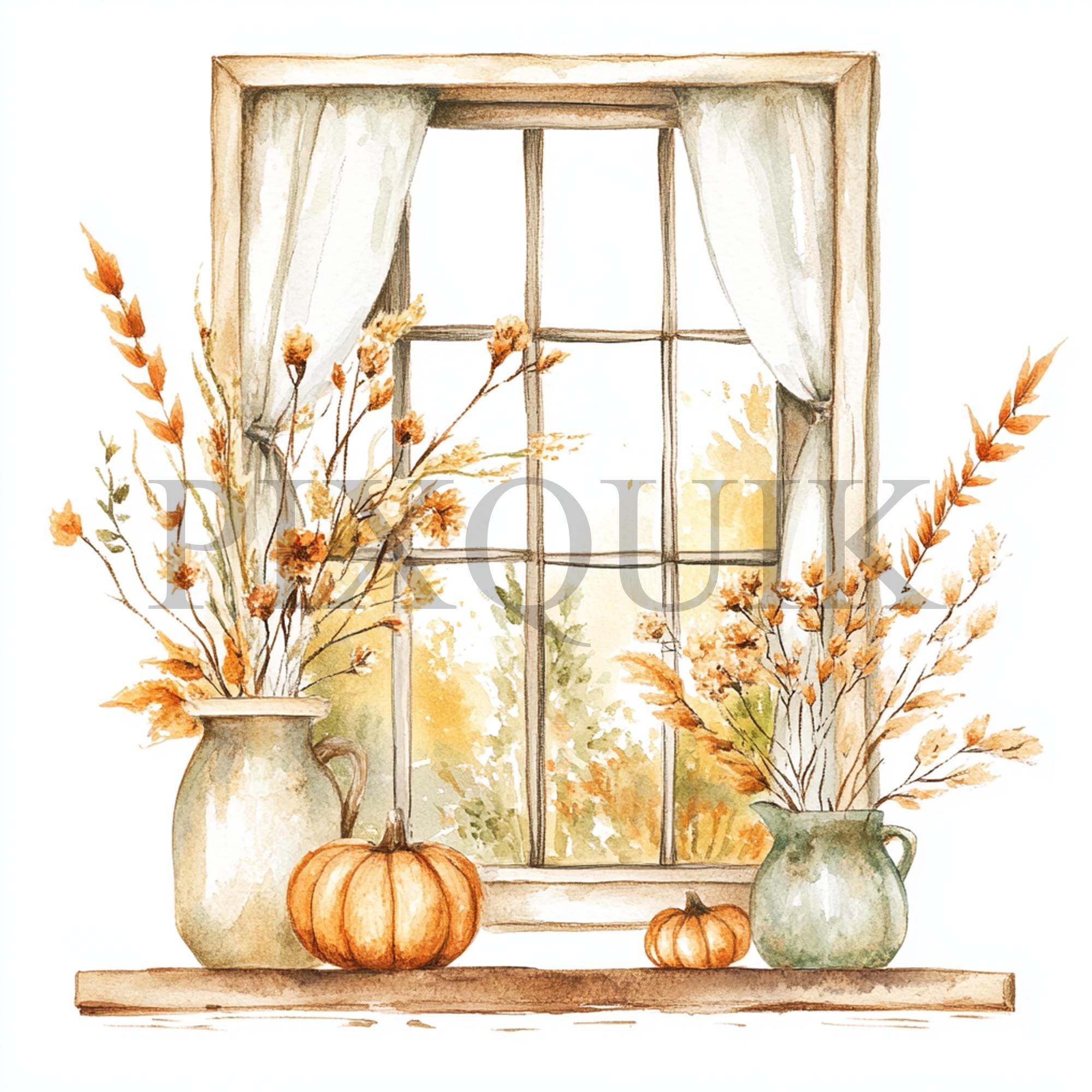 Boho Autumn Window Clipart 10 High Quality Jpg's and PNG Cozy Fall ...