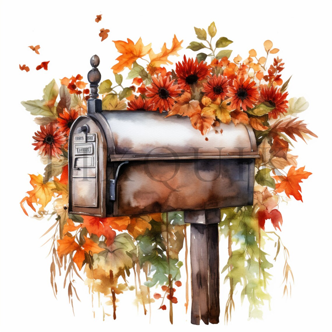 Autumn Mailbox Clipart | Rustic Floral Postbox (digital Download) - Etsy