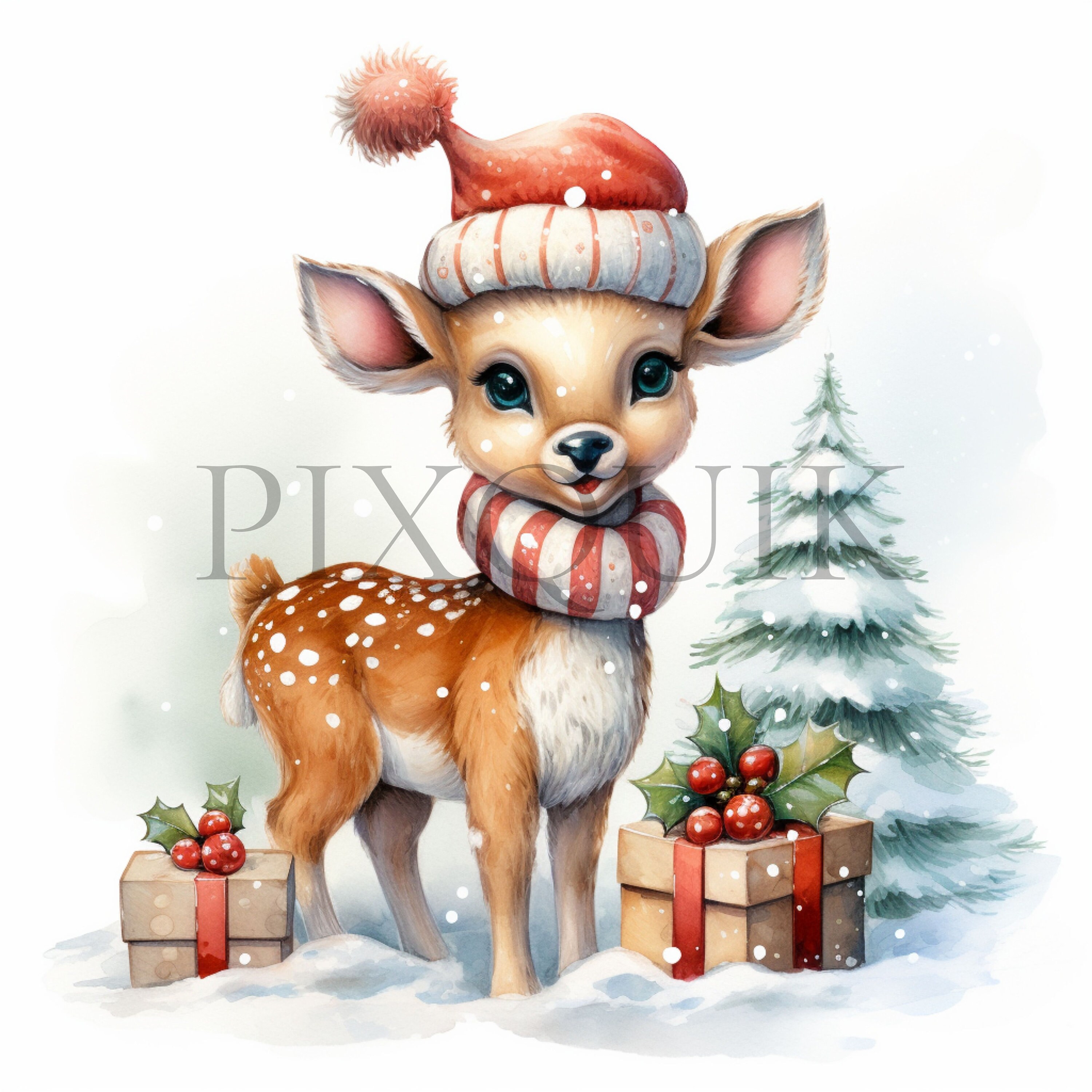 Christmas Fawn Clipart | Holiday Deer Illustration (digital Download ...