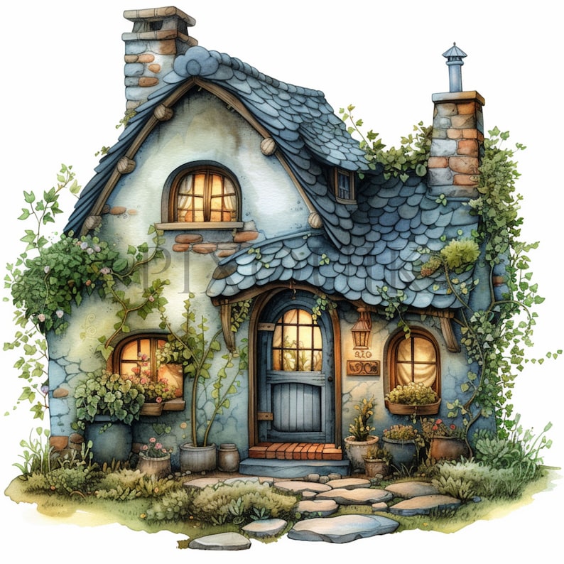 Fairy House Clipart 10 High Quality Jpgs Watercolor Fairy House Fantasy ...