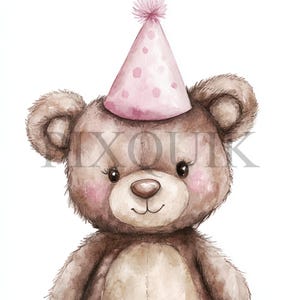 Watercolor Teddy Bear Clipart | Party Hat, Boho Art (JPG & PNG) - Etsy