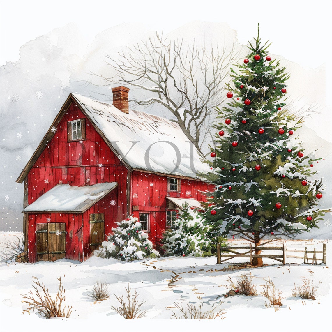 Christmas Farmhouse Clipart | Holiday JPG Graphics (digital Download ...