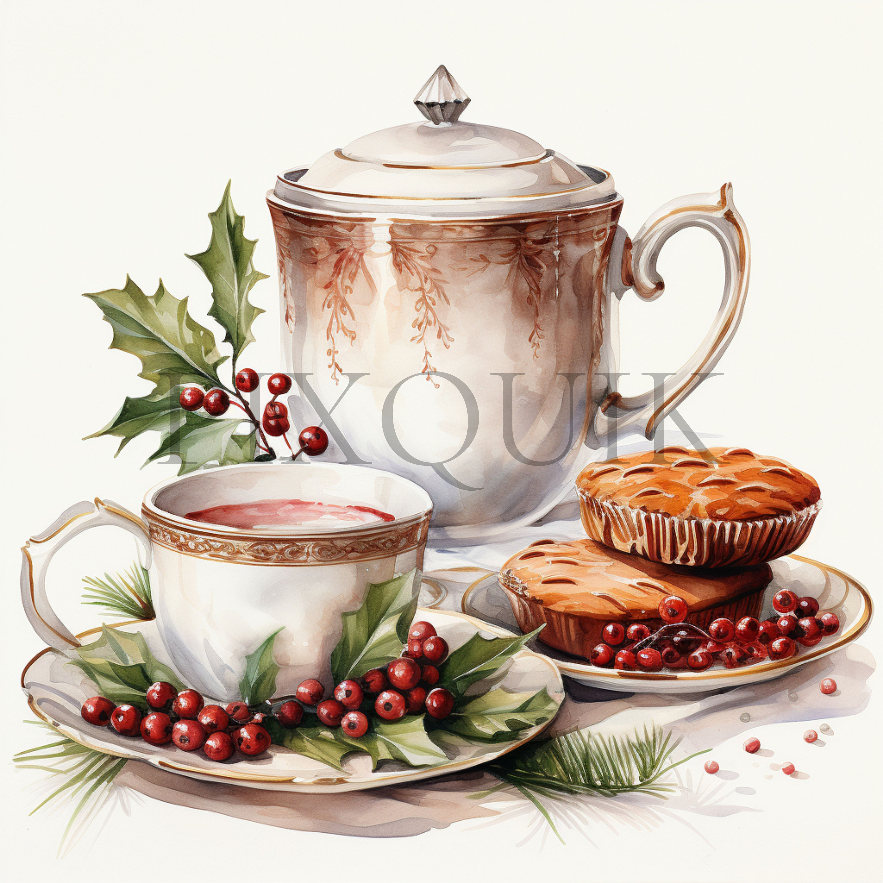 Holiday Tea Clipart 10 High Quality Jpgs Digital Download Christmas Tea ...