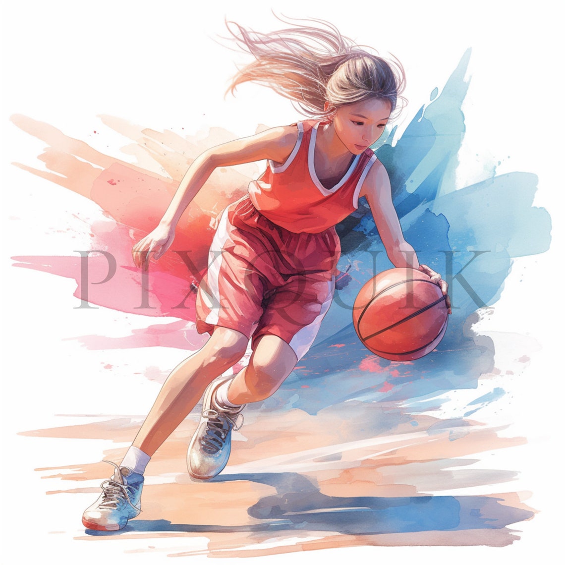 Watercolor Basketball Clipart Sports Illustration Digital Download