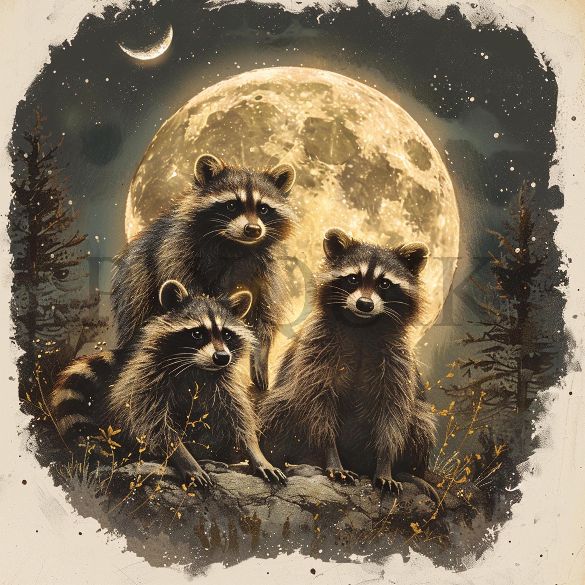 Raccoon With Moon Clipart 10 Jpg's and PNG Files Card Making Digital ...