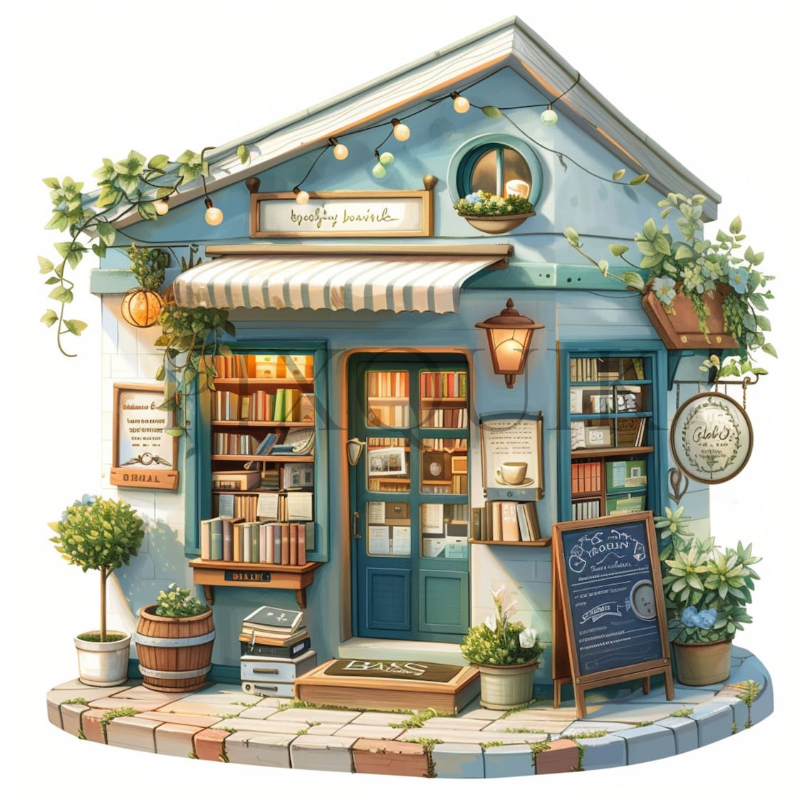 Watercolor Cute Bookstore Clipart 10 High Quality Jpgs Book Lover ...